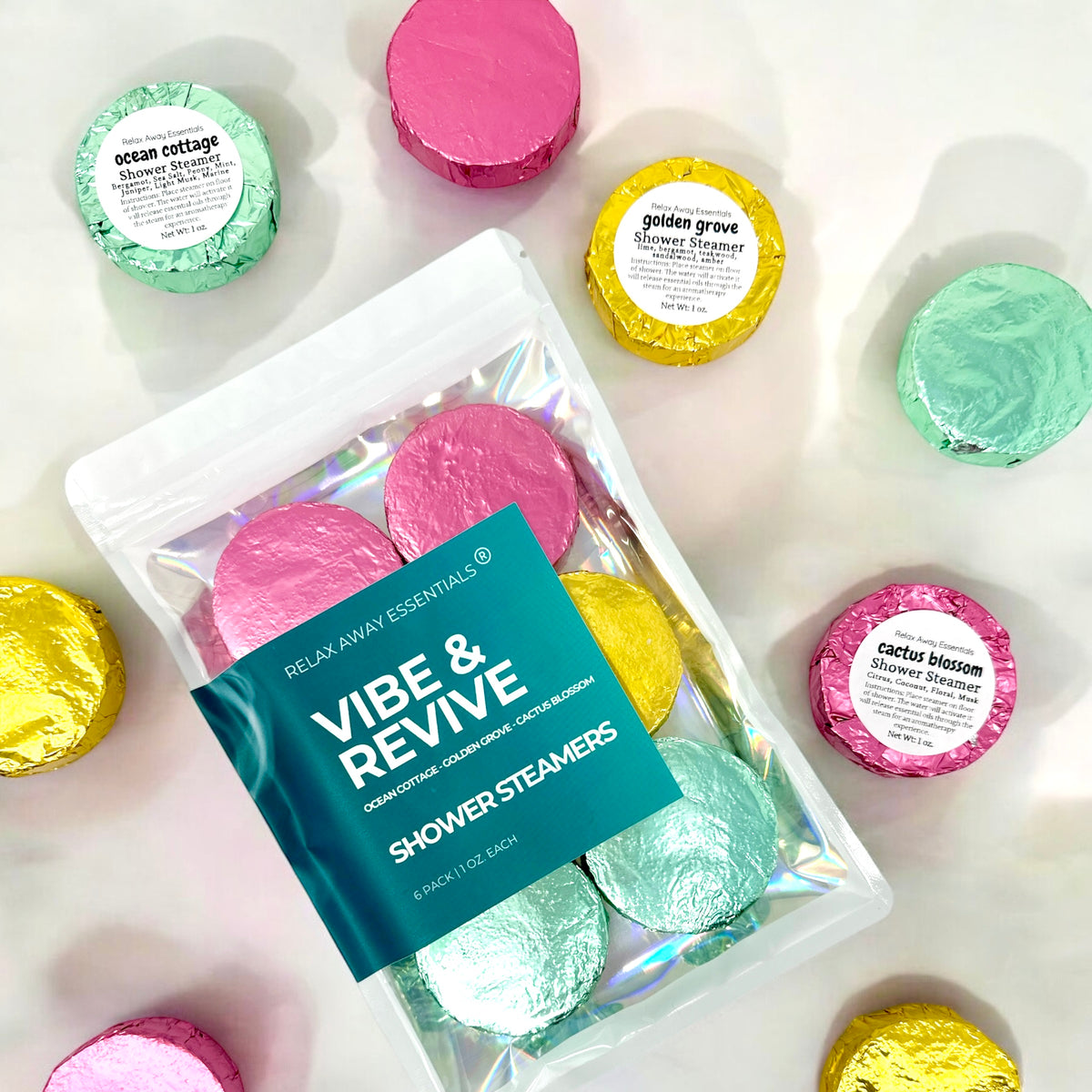 Vibe and Revive Shower Steamers 6 Pack – Relax Away Essentials